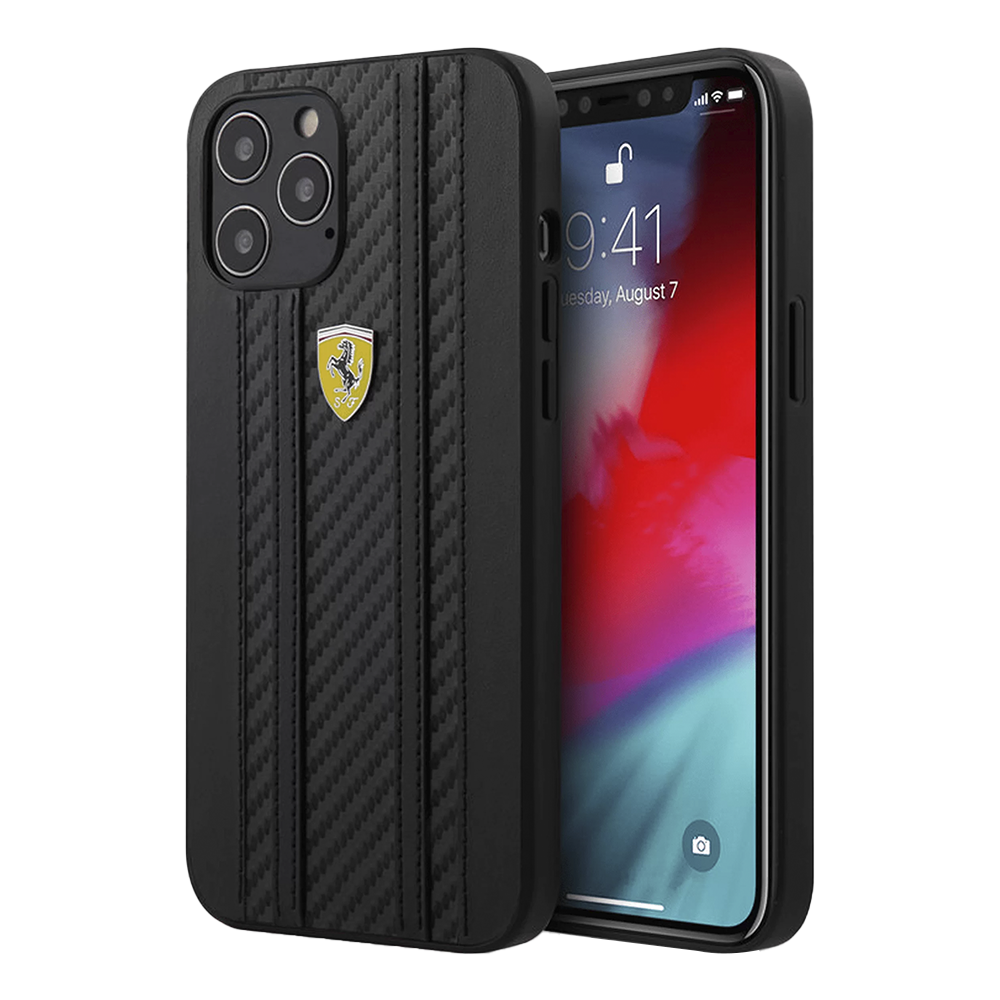 Ferrari Phone Case Pu Leather On Track Carbon Effect With Stripes - iP